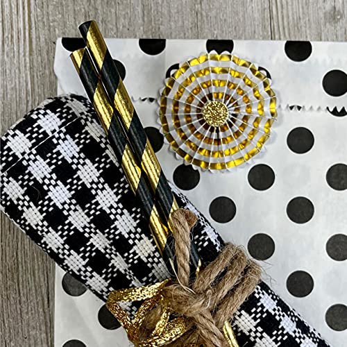 Black and Gold Foil Paper Straws - Striped - 7.75 Inches - 100 Pack Outside the Box Papers Brand