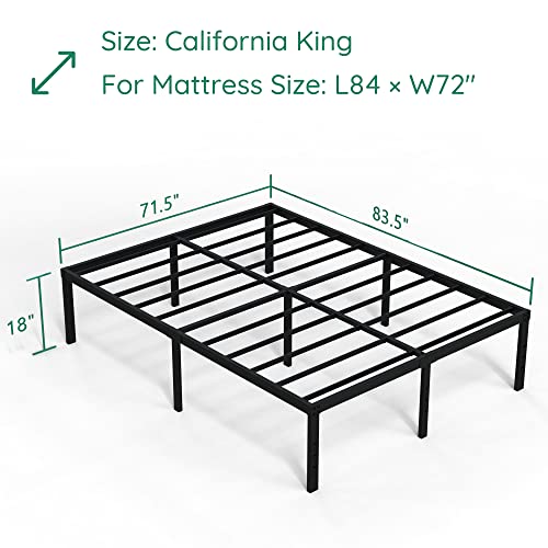 DiaOutro 18 Inch California King Bed Frames Heavy Duty Metal Platform No Box Spring Needed, Maximum Storage, Easy to Assembly, Noise Free, Black