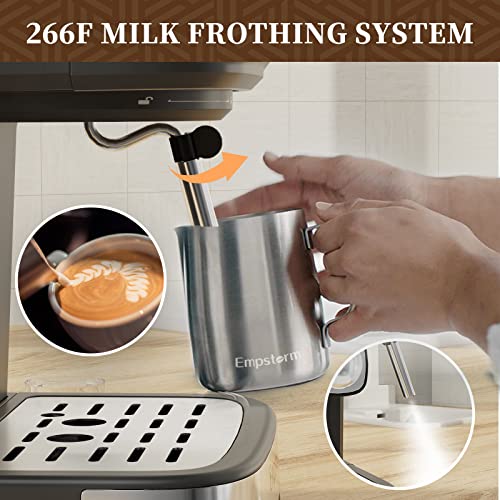 Espresso Machine 20 Bar Pump Pressure, Cappuccino Coffee Maker with Milk Foaming Steam Wand for Latte, Mocha, Cappuccino, with 2 in 1 Powder and Capsule Portafilter, Removable 1.5L Water Tank