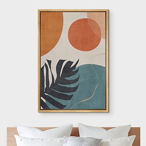 IDEA4WALL Framed Canvas Print Wall Art Geometric Mid-Century Tropical Dot Collage Abstract Shapes Illustrations Modern Art Decorative Bohemian for Living Room, Bedroom, Office - 16"x24" Natural