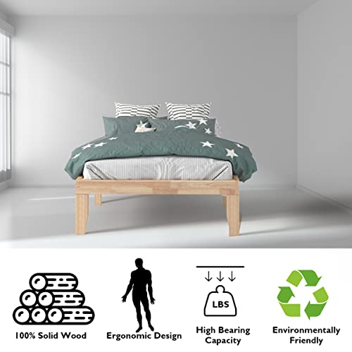 Giantex Twin Wood Platform Bed Frame, 14 Inch Solid Rubber Wood Mattress Foundation, Heavy Duty Wood Slats Support, No Box Spring Needed, Easy Assembly, Natural