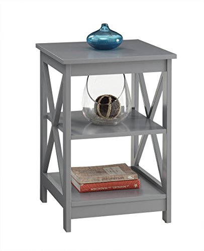 Convenience Concepts Oxford End Table with Shelves, Gray & Oxford 5 Tier Corner Bookcase, Gray