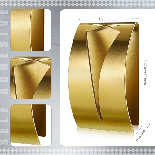 Boao 4 Pcs Self Adhesive Towel Hook Holder Grabber Stainless Steel Kitchen Dish Towel Hook Wall Mount Non Drilling Towel Hangers Rack Hand Towel Hook Tea Towel Holders for Bathroom (Gold)