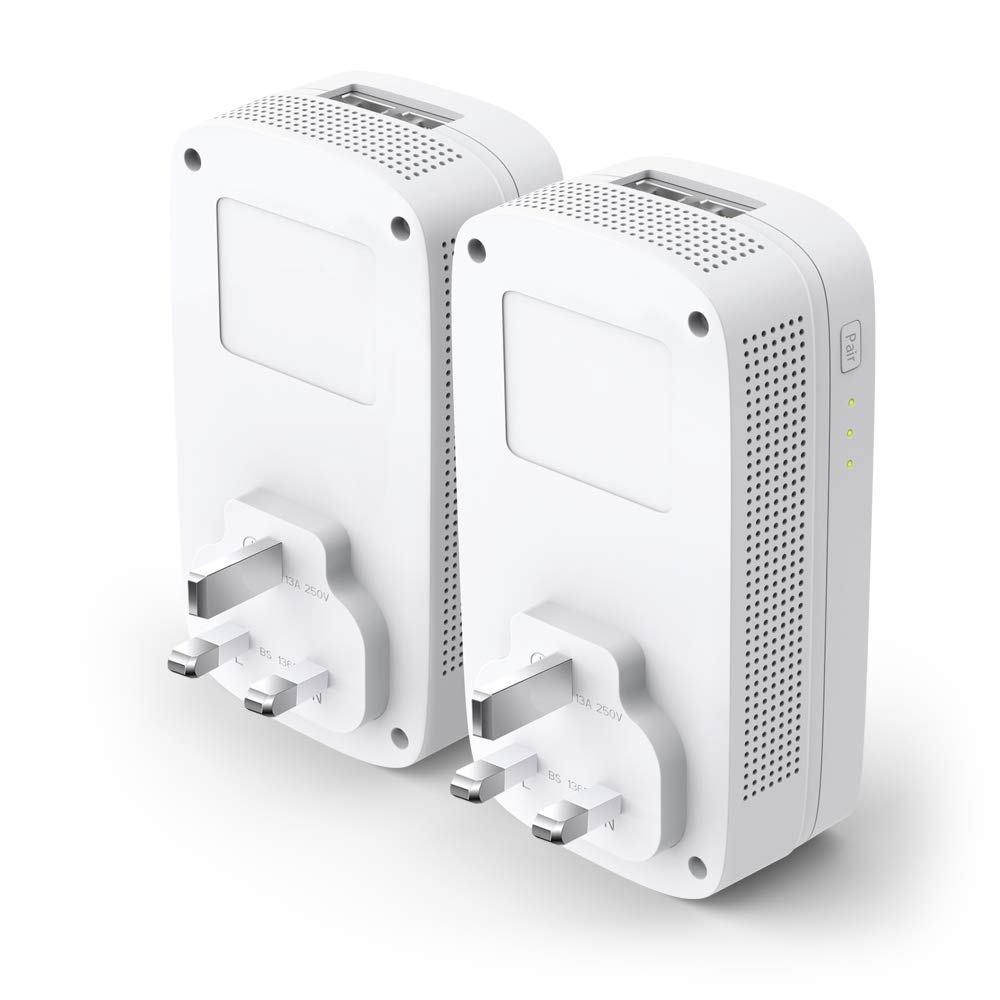 TP-LINK (TL-PA9020P KIT) AV2000 GB Powerline Adapter Kit, AC Pass Through, 2 Ports