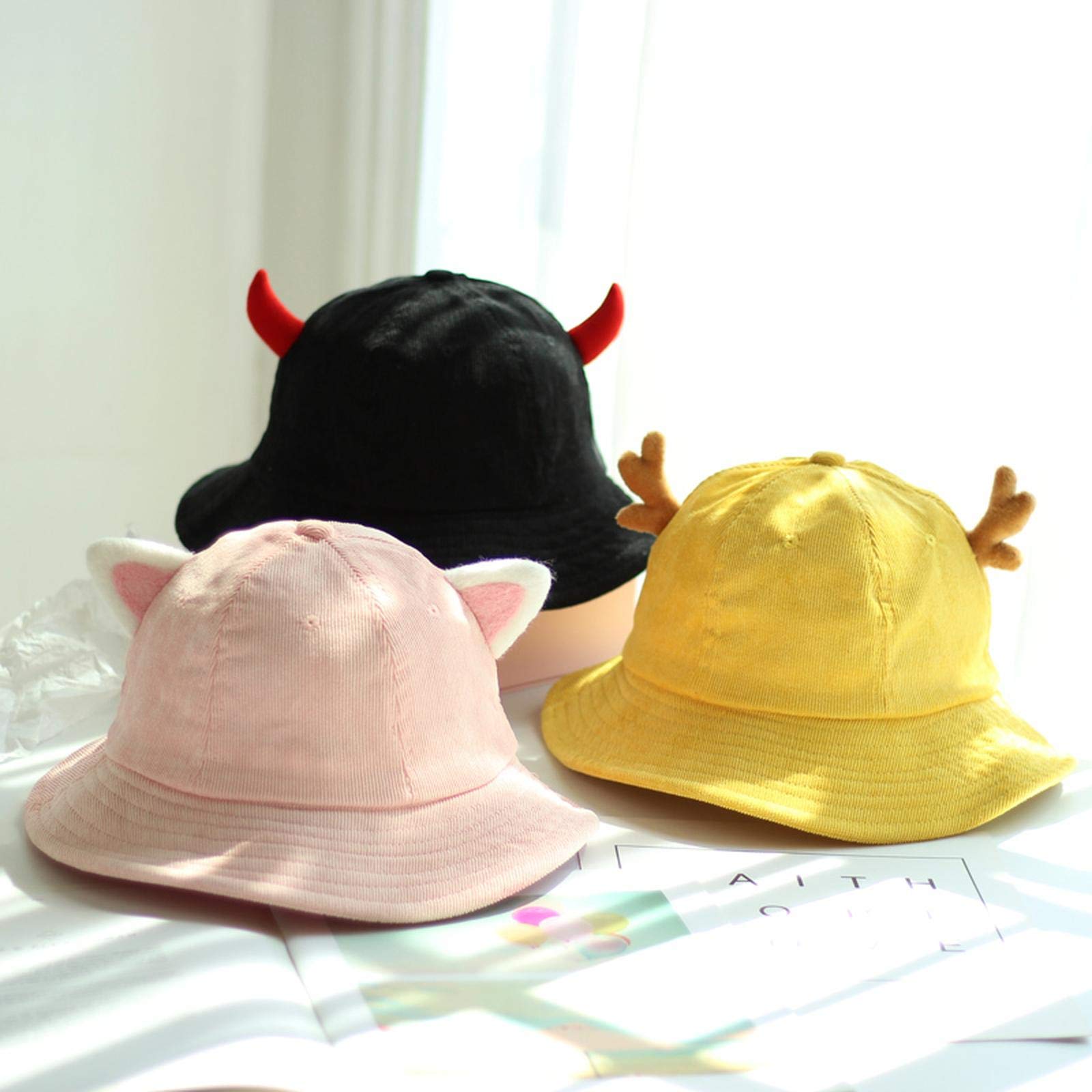 Black Corduroy Hats with Devil's Horns