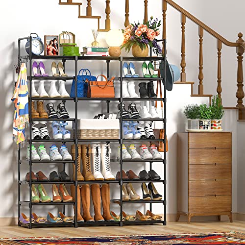 Huolewa Shoe Rack Storage Organizer, 9 Tier Large Shoes Rack for Entryway Closet Garage, Free Standing Tall Shoe Shelf Stand, Sturdy Big Metal Shoe Rack for 50-55 Pair Shoe Boot