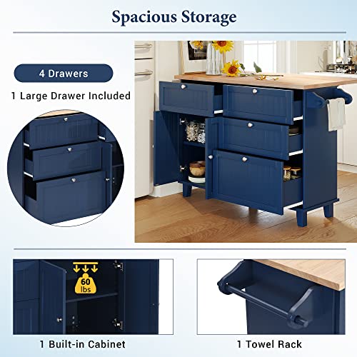 CKLMMC Farmhouse Kitchen Island Set with 2 Stools and Drop Leaf Dining Table with Storage Cabinet, Drawers and Towel Rack for Small Place (Blue+Black+Brown*)