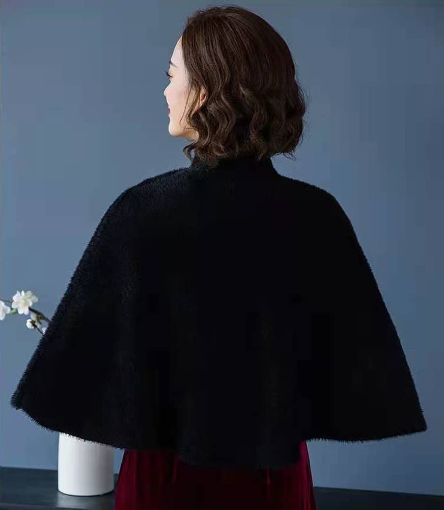 Baoqiya Wool Blend Capelet Capes Hooded Warm Poncho Bridal Stole Cape shawl for women(black)