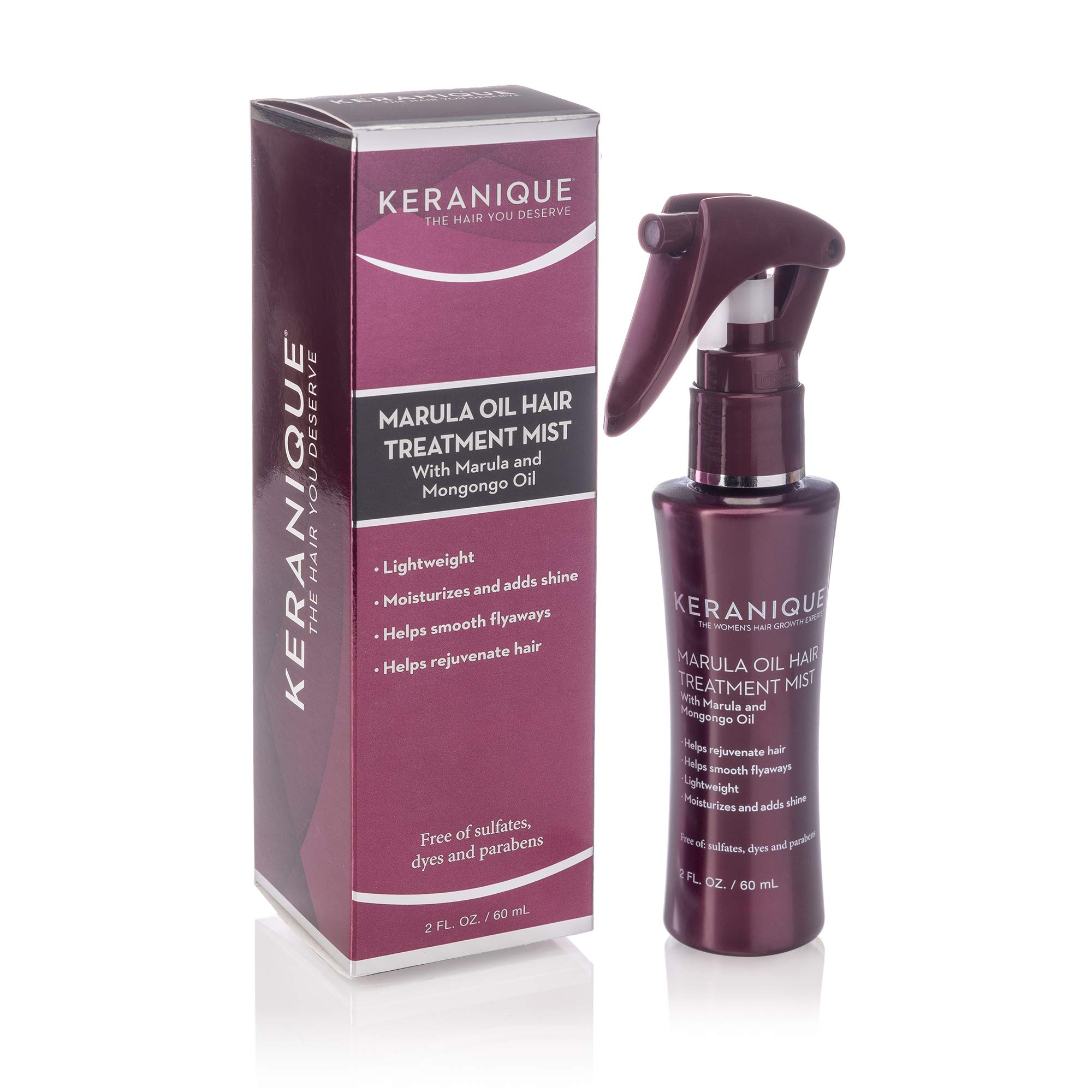 Keranique Marula Oil Hair Mist, 2 Fl Oz β Sulfate, Dyes And Parabens Free | Add Shine, Moisturizes And Conditions the Hair Without Build-Up | Natural Mongongo, Marula and Cyperus Omega Oils
