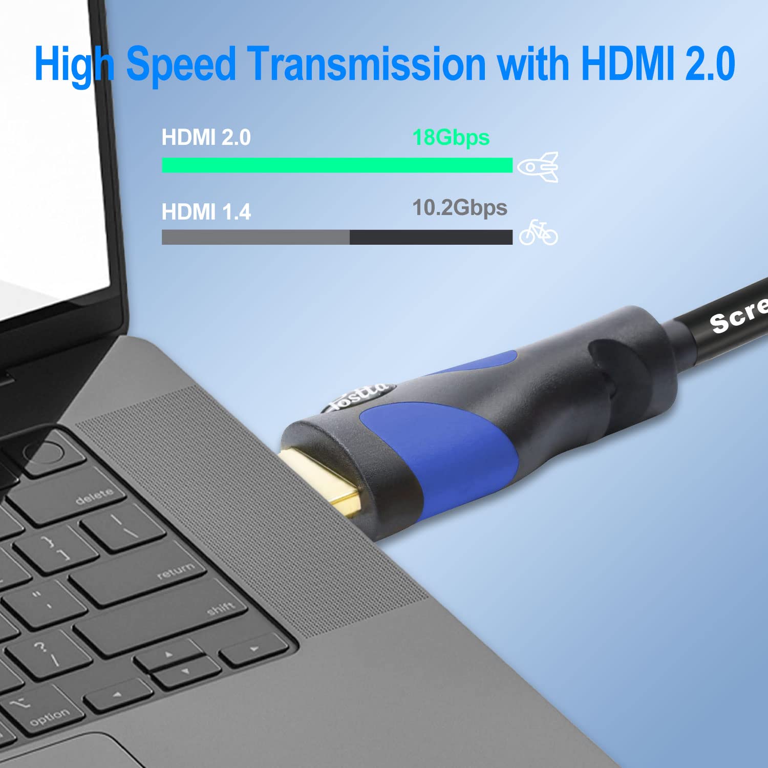Postta HDMI Cable(75 Feet Blue) HDMI 2.0V with Built-in Signal Booster-Support 4K,3D,1080P,Ethernet,Audio Return-1 Pack