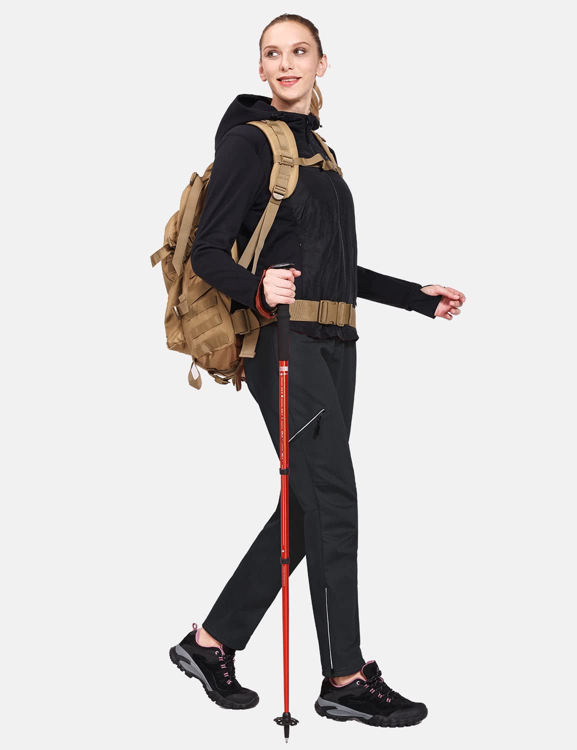 BALEAF Women's Winter Fleece Lined Hiking Pants Insulated Waterproof Cold Weather Outdoor Windproof Soft Shell Black M