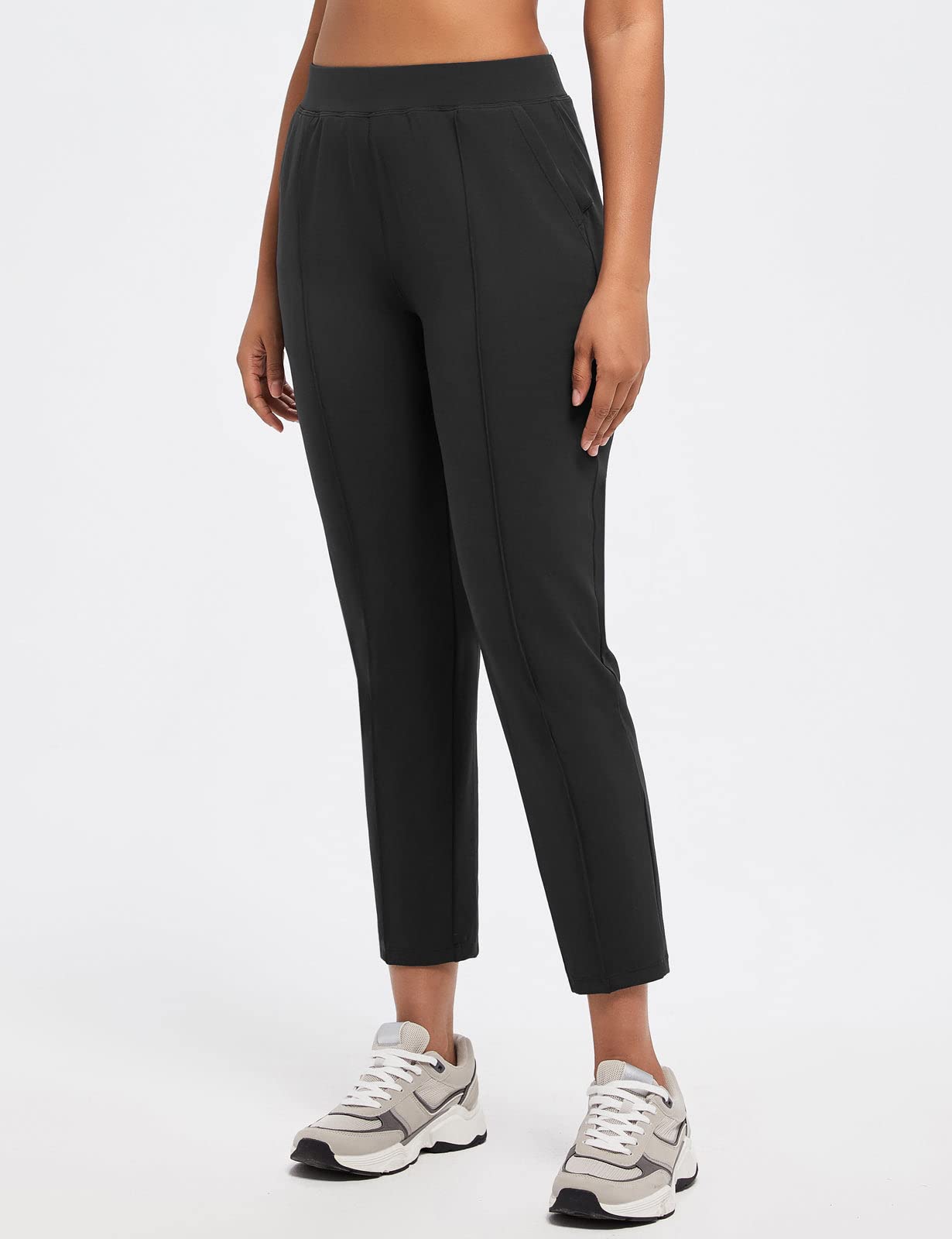 BALEAF Women's 25" Athletic Ankle Pants Stretch Travel Pants with Pockets Black S