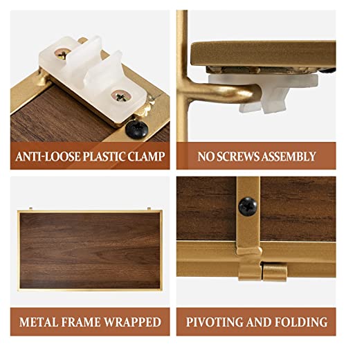 Crofy No Assembly Folding Bookshelf, 3 Tier Gold Bookshelf, Metal Book Shelf /Bookcase for Office Organization and Storage, 12.6 D x 22.44 W x 42.13 H Inches