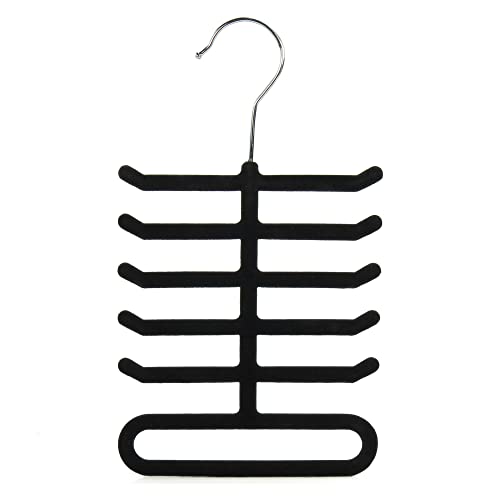 HANGERWORLD Black Velvet Flocked Tie Rack Hanger Belt Accessory Organizer For Closet Ties Holder