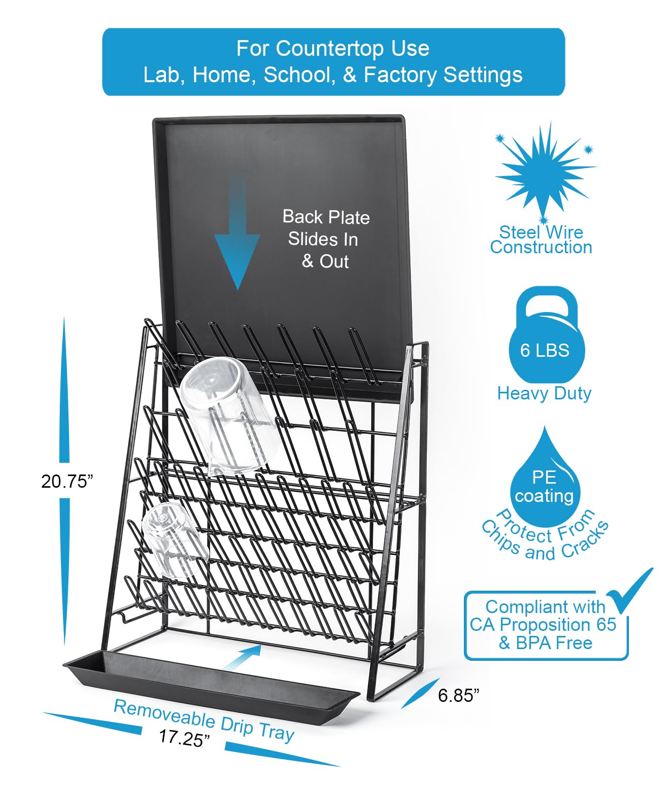 IneVibe Drying Rack for Lab Glassware and Bottles - Laboratory Draining Dryer Stand for Countertop, Space Saving Steel Wire Frame - Station for Baby Feeding Bottle