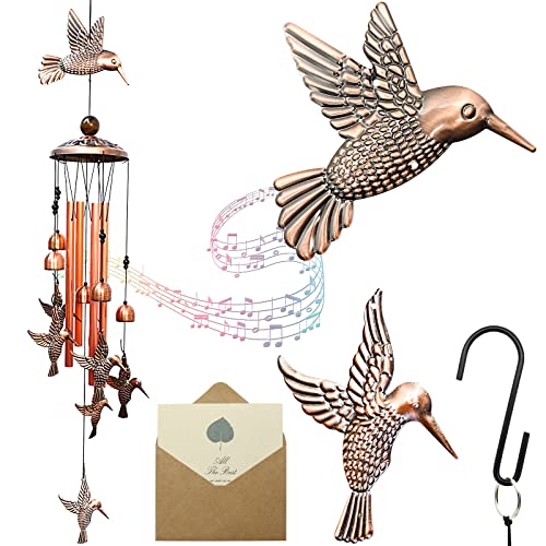 Choha Hummingbird Wind Chimes for Outdoor, Aluminum Tube Windchime with S Hook, Mobile Metal Sympathy Memorial Hummingbird Wind Bells for Home, Yard, Patio, Garden Decoration, Gift for Mom Grandma