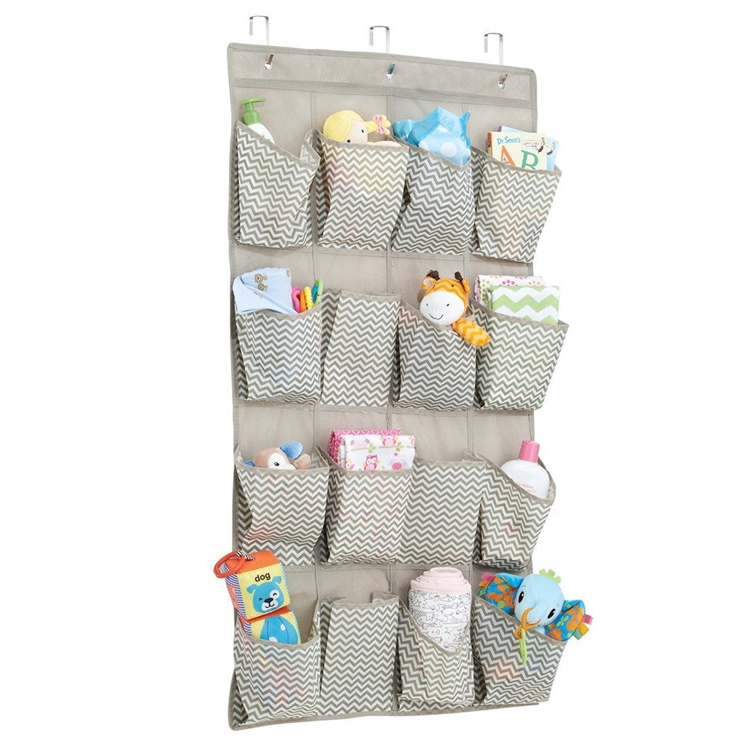 InterDesign 16-Pocket Hanging Shoe Organizer β Chevron Over Door Storage System, Taupe