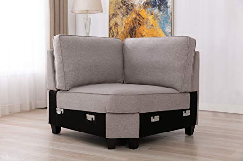 Legend Vansen Linen-Like Fabric Flexible Combination Loose Back Cushions Wooden Legs Modular Seating Component Ottoman Sectional, 124", Light Grey