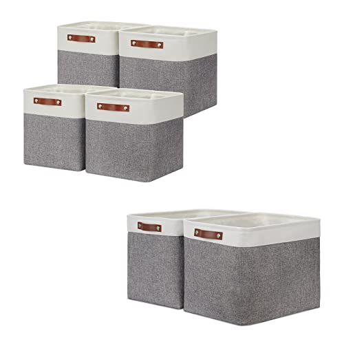 DULLEMELO Collapsible Bundle Baskets 4 Cube Baskets 12"x12"x12" + 2 Large Baskets 16"x12"x12"(White&Grey)