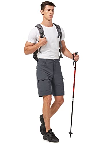 Hiauspor Men's Hiking Cargo Shorts 9"/10" Quick Dry Lightweight Waterproof for Golf Tactical Fishing Casual with 6 Pockets (Dark Grey, 36)