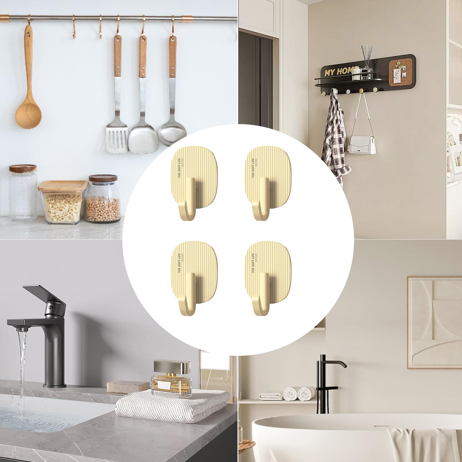Bath Towel Hooks, 4 Pcs Heavy Duty Bathroom Towel Hooks, Stainless Steel Towel Hooks Bathroom, Towel Hooks Bathroom Coat Hook Robe, Wall Mounted Hooks for Bathroom & Kitchen Modern Style Wall Mounted