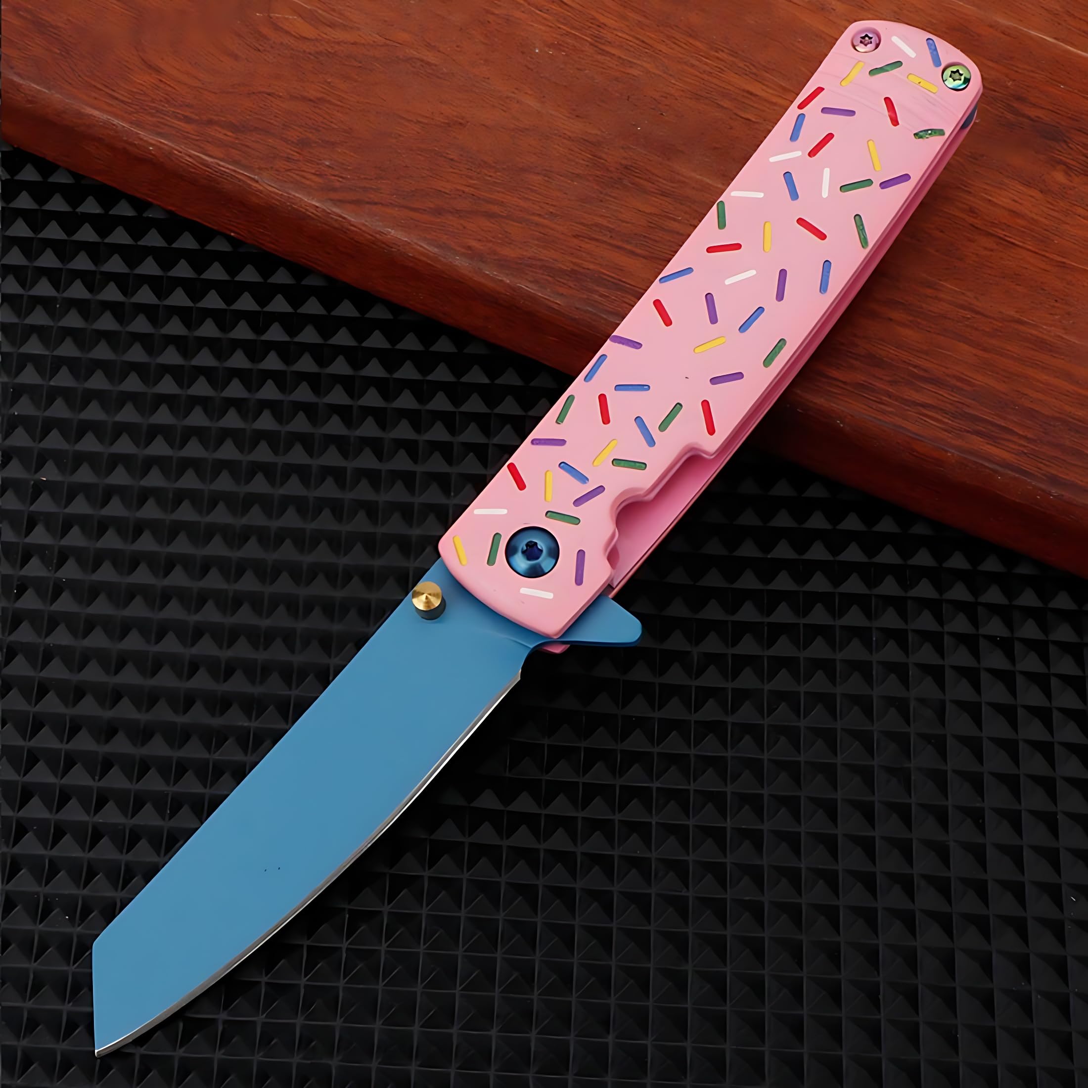 Generic Folding Knife Donut Knife Pink Blue Fruit Knife Stainless Steel Knife Outdoor Camping Knife