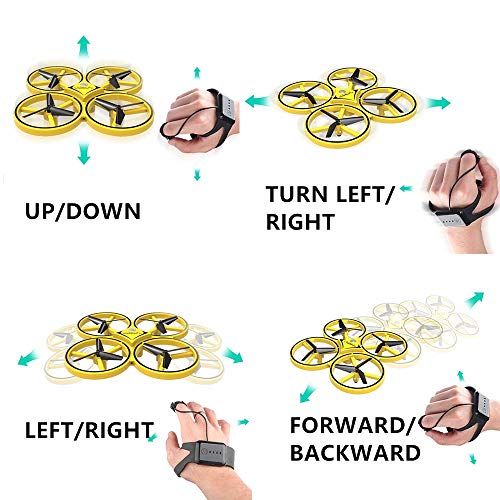 ForBEST Gesture Control Drone Rc Quadcopter Aircraft Hand Sensor Drone with Smart Watch Controlled, 2 batteries, 360° Flips, Led Light, 3 Modes, USB Cable, Best Gift for Kid
