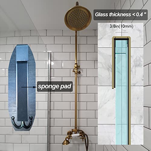 Flybath Shower Glass Door Hooks 2 Pack 304 Stainless Steel Antique Extended Robe Towel Hook Rack Over Glass Door Hooks Frameless Drilling-Free Hanger for Bathroom, Brushed Bronze