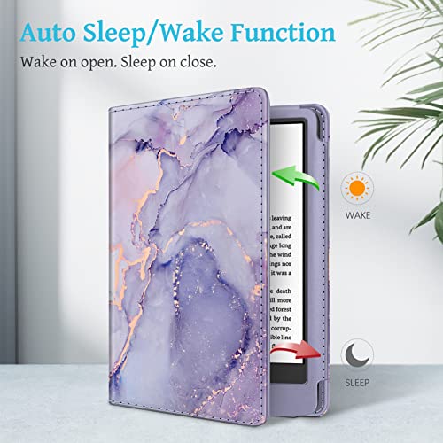 Fintie Stand Case for 6" All-New Kindle (2022 Release) - PU Leather Cover with Card Slot & Hand Strap for Kindle 2022 11th Generation Model No. C2V2L3 (NOT fit Paperwhite or Oasis), Lilac Marble
