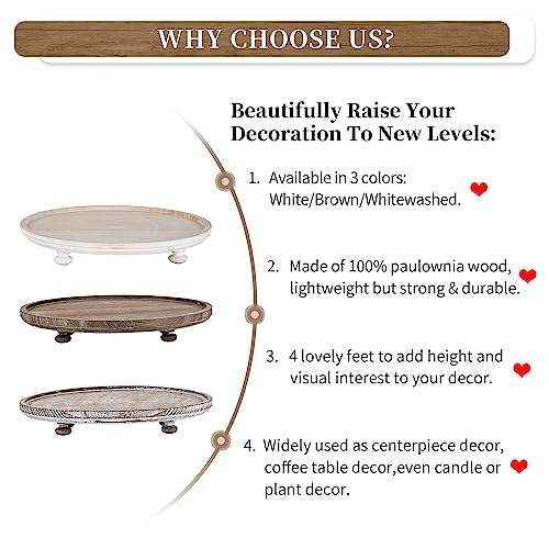 Hanobe Wood Risers for Decor: Rustic Round Wooden Pedestal Stand Tray for Display Farmhouse Table Decorative Risers for Dessert Candle Cake Plant, White 11"