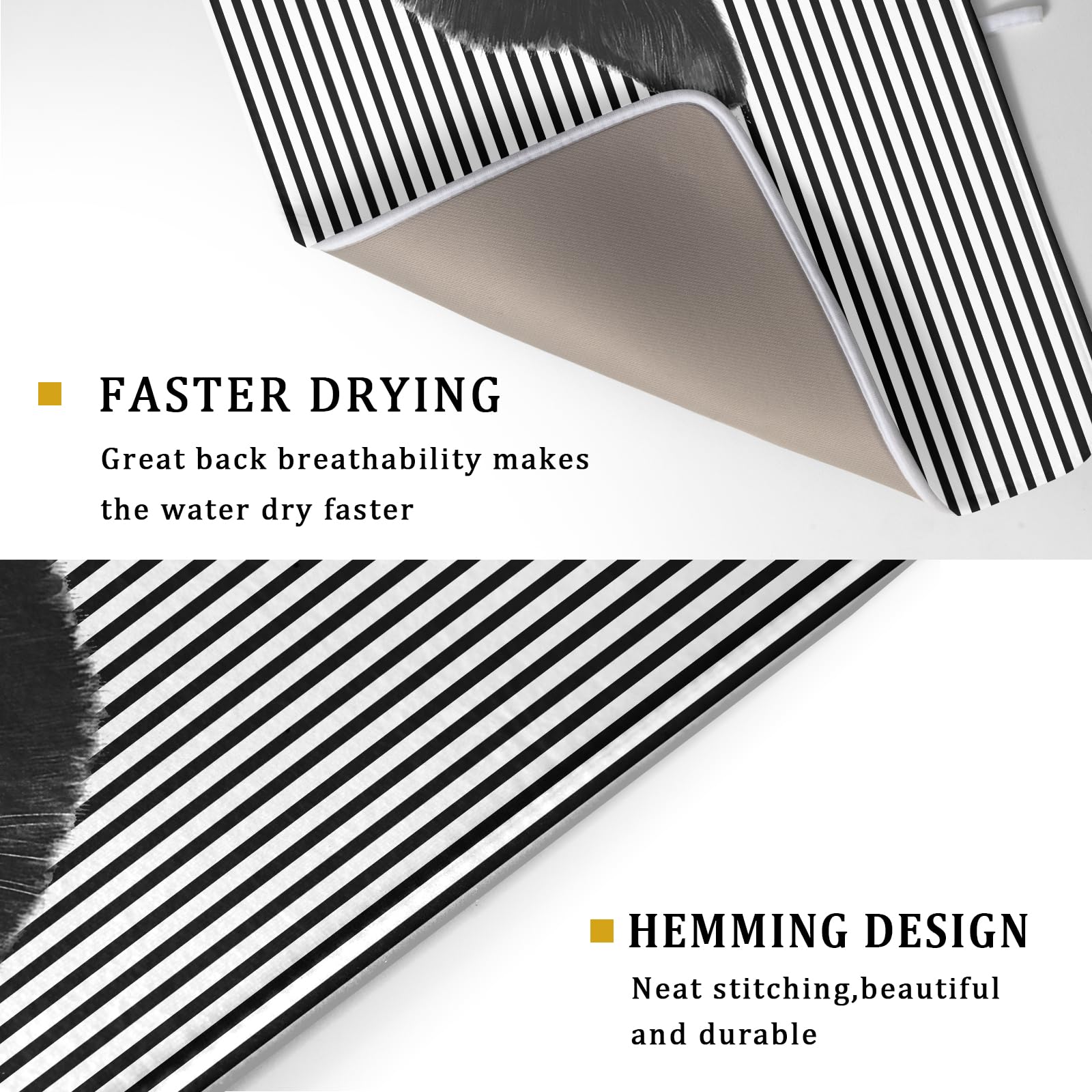 Black Cat Dish Drying Mat Classic Striped Dishes Pad Hanging Drainer Rack Mats Absorbent Fast Dry Kitchen Accessories 18 x 24 inch