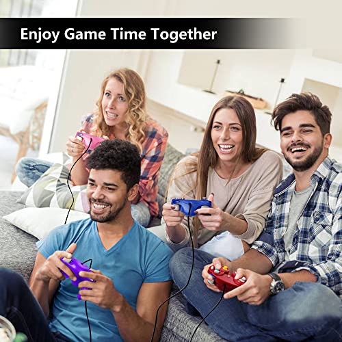 FIOTOK Gamecube Controller, Classic Wired Controller for Wii Nintendo Gamecube - Enhanced- 4 Pack (Red&Blue&Pink&Purple)