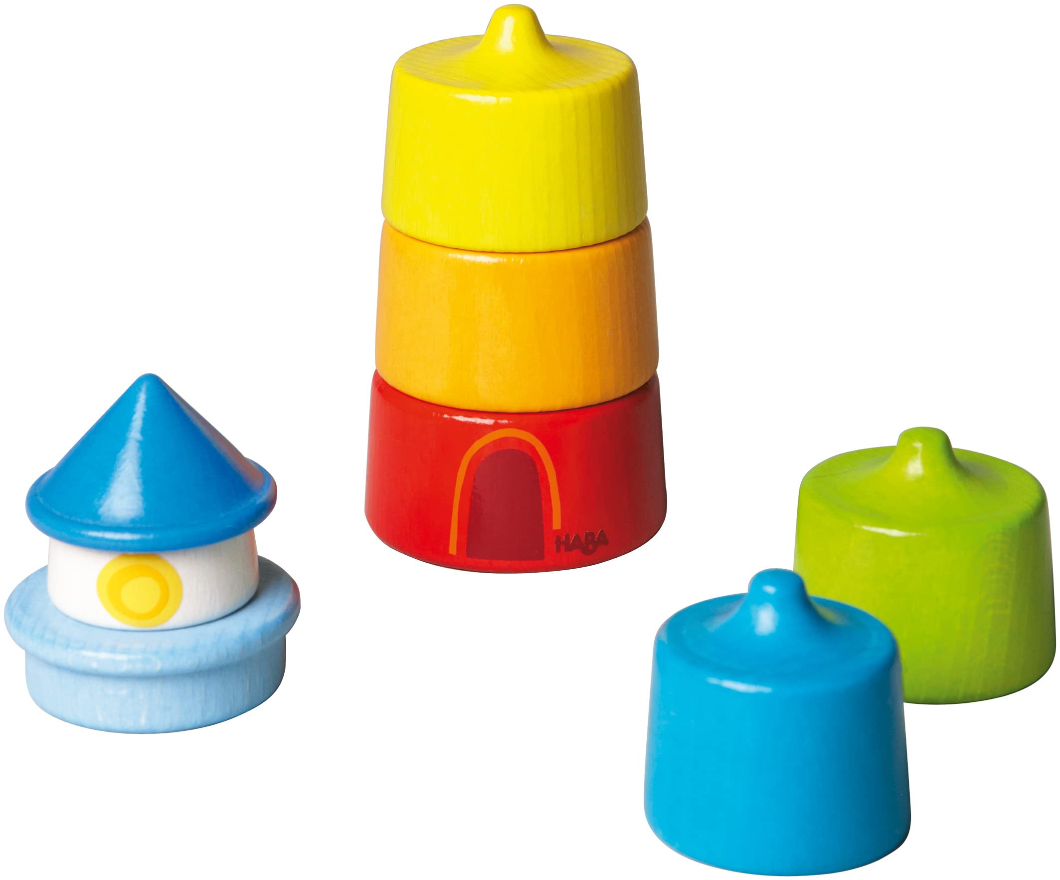 HABA Lighthouse Wooden Rainbow Stacker - 8 Piece Set (Made in Germany)