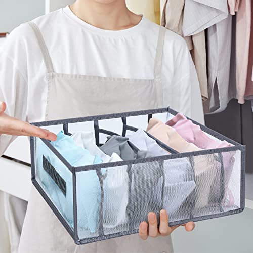 Hodeuineer Wardrobe Clothes Organizer for Bra,6 Grid Foldable Drawer Organizers For Clothing,Oversized Space Underwear Organizer(2Pack,Grey)