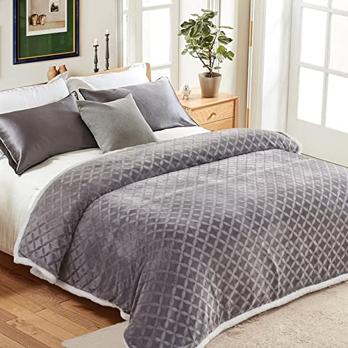 Inhand Sherpa Throw Blanket 51βx63β (Grey) Warm Soft Large Sherpa Fleece Blankets and Throws Cozy Fluffy Reversible Flannel Fleece Blanket for Couch Sofa Bed Lap Plush Fuzzy Brushed Blanket