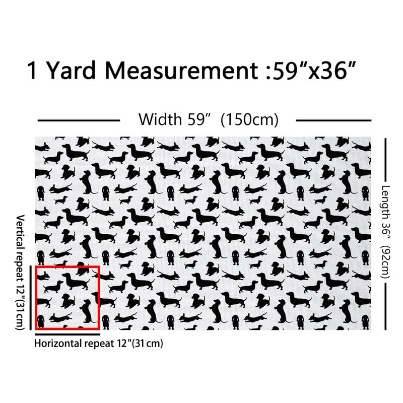Feelyou Cute Dog Fabric by The Yard, Cartoon Dachshunds Puppy Upholstery Fabric for Chairs, Dog Lover Decorative Fabric for Home DIY Projects, Outdoor Fabric, 1 Yard, Black White
