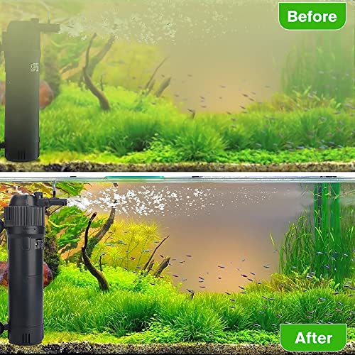 hygger 4-in-1 Submersible U-V Filter Pump, Internal Green Water Killer with Timer, 210GPH 8W Adjustable Fish Tank Filter, Increase Oxygen for 40-80 Gallon Aquarium Tank