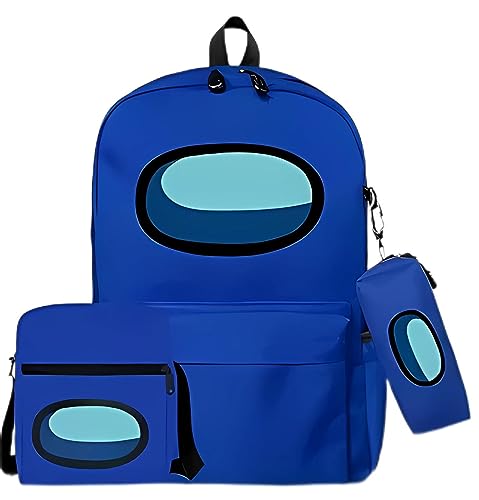 Dincind Game Backpack Set for Boys Girls, Laptop Backpack with Lunch Bag Pencil Case, Travel Bookbag for Outdoor Camping/Work Blue