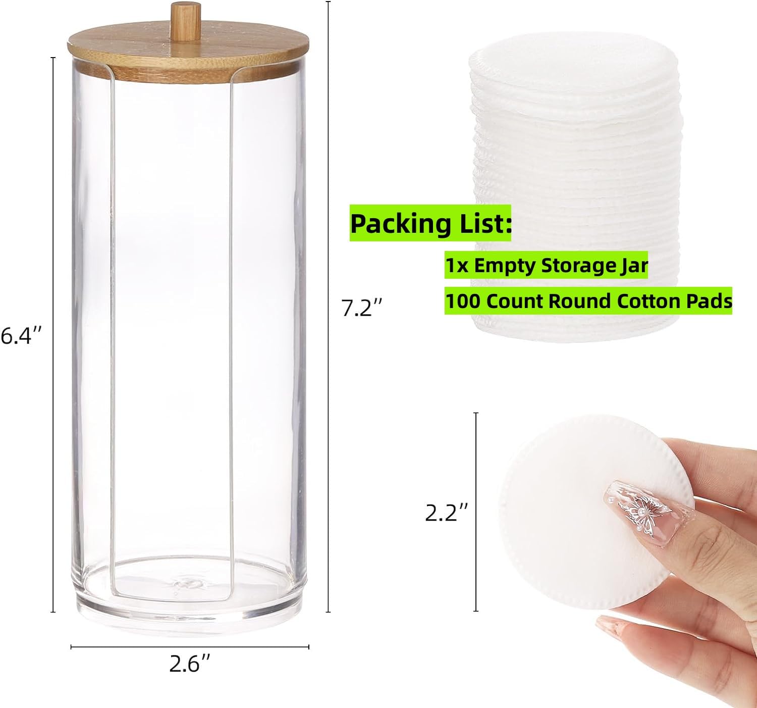 Cotton Pads Holder Set, Cotton Rounds Organizer Bathroom Clear Cotton Pads Storage Jar, 100pcs Cotton Pads