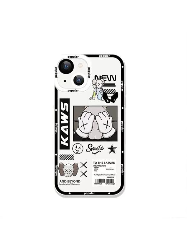 Cool Clear Case Compatible with iPhone 13 Mini for Mens and Womens,Clear Case with Cartoon Street Fashion Pattern Design Slim Soft Silicone Protection Phone Cover (White,13 Mini)
