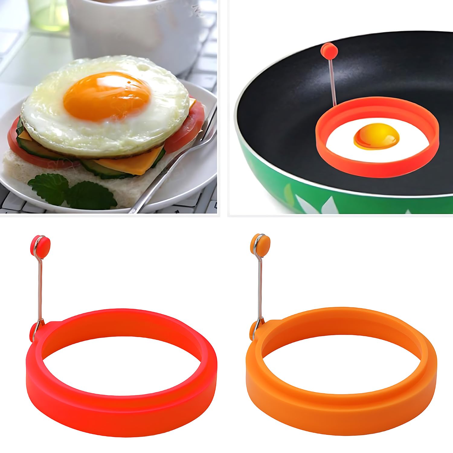 Boguish 4Pcs Egg Ring, Silicone Egg Rings Molds, Non Stick Griddle Egg Rings for Cooking, Fried Eggs and Breakfast, Multicolor