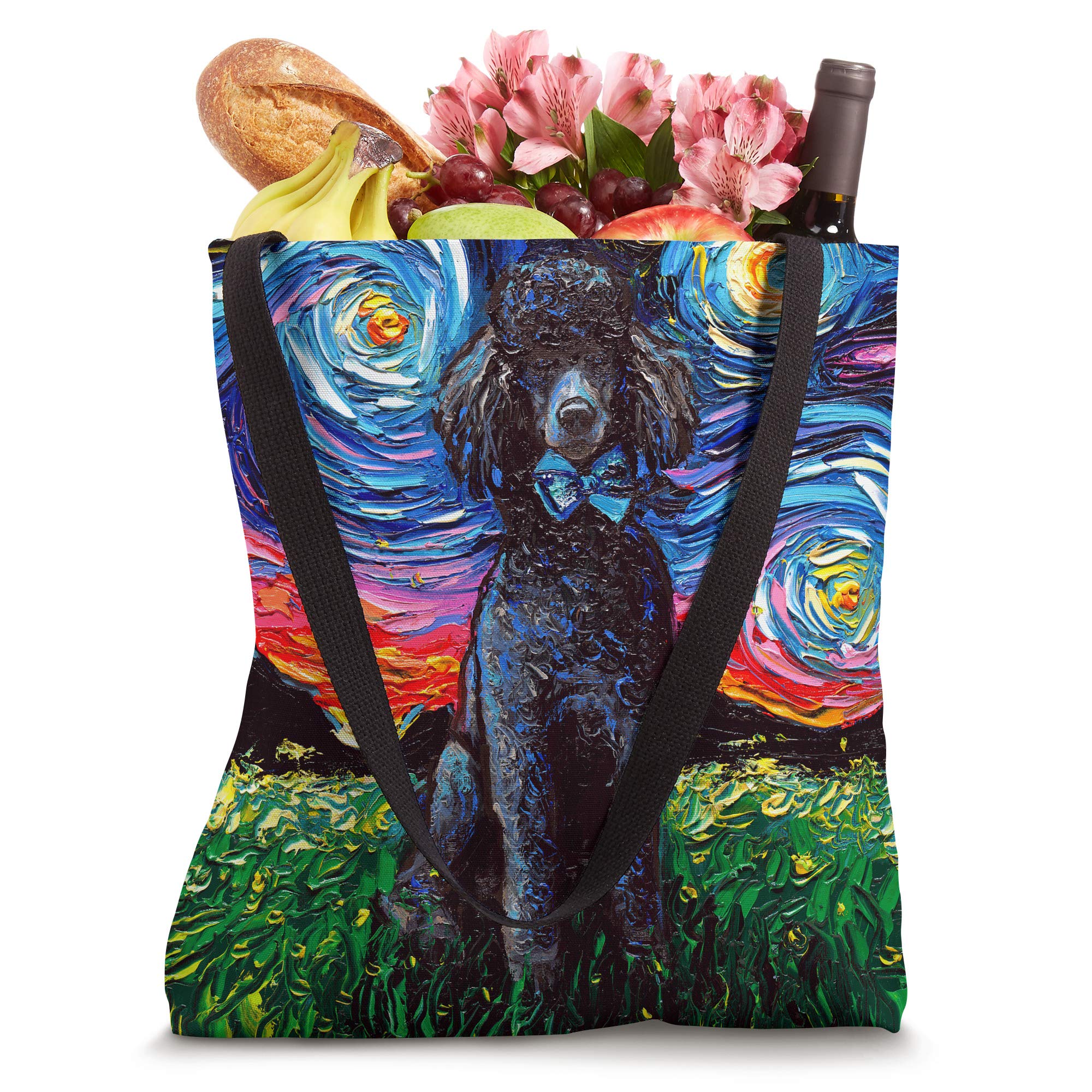Black Standard Poodle Starry Night Dog Art by Aja Tote Bag