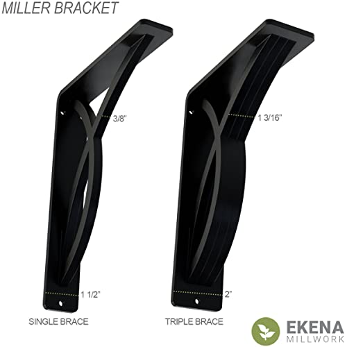 Ekena Millwork BKTM02X10X12TMI-CASE-4 Miller, 2"W x 10"D x 12"H, Powder Coated Black, 4 Piece