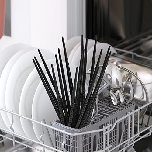 Ohtomber Black Fiberglass Chopsticks Reusable - 10 Pairs 9.5 Inch Chop Sticks Pack Reusable Dishwasher Safe, Japanese Style Non-Slip chopstick