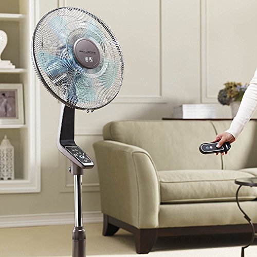 Rowenta VU5551 Fan, Pedestal Turbo Silence 4 Speed, Remote Control, Oscillating 16 Inch Stand (Complete Set), with Premium Microfiber Cleaner Bundle