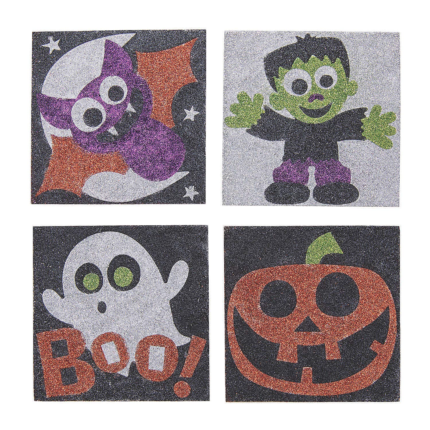 Halloween Glitter Art Pictures - 5"x5", 12 Count - Multicolor Self-Adhesive Cardboard - Unique & Vibrant Designs - Perfect for Spooky Season Crafts & Decor