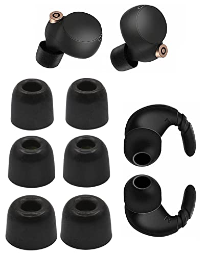 Ear Tips Replacement for Sony WF-1000XM4/WF-1000XM3/WF-C500,JNSA Earhook Replacement Memory Foam Earbuds Tips Compatible with Sony WF-XB700 WF-SP800N WF WI XBA Etc. LMS+Hook Tips 4 Pairs Black