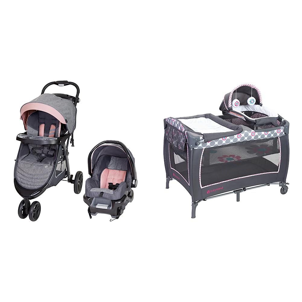 Baby Trend Skyline 35 Travel System, Starlight Pink and Baby Trend Lil' Snooze Deluxe II Nursery Center, Daisy Dots