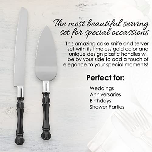 Homi styles Cake Knife and Server - Wedding Cake Knife Set - Serving Set for Receptions, Birthdays - Cake Cutting Set - Match the Color to Your Event Theme - Cake Knife and Cutter (Black)