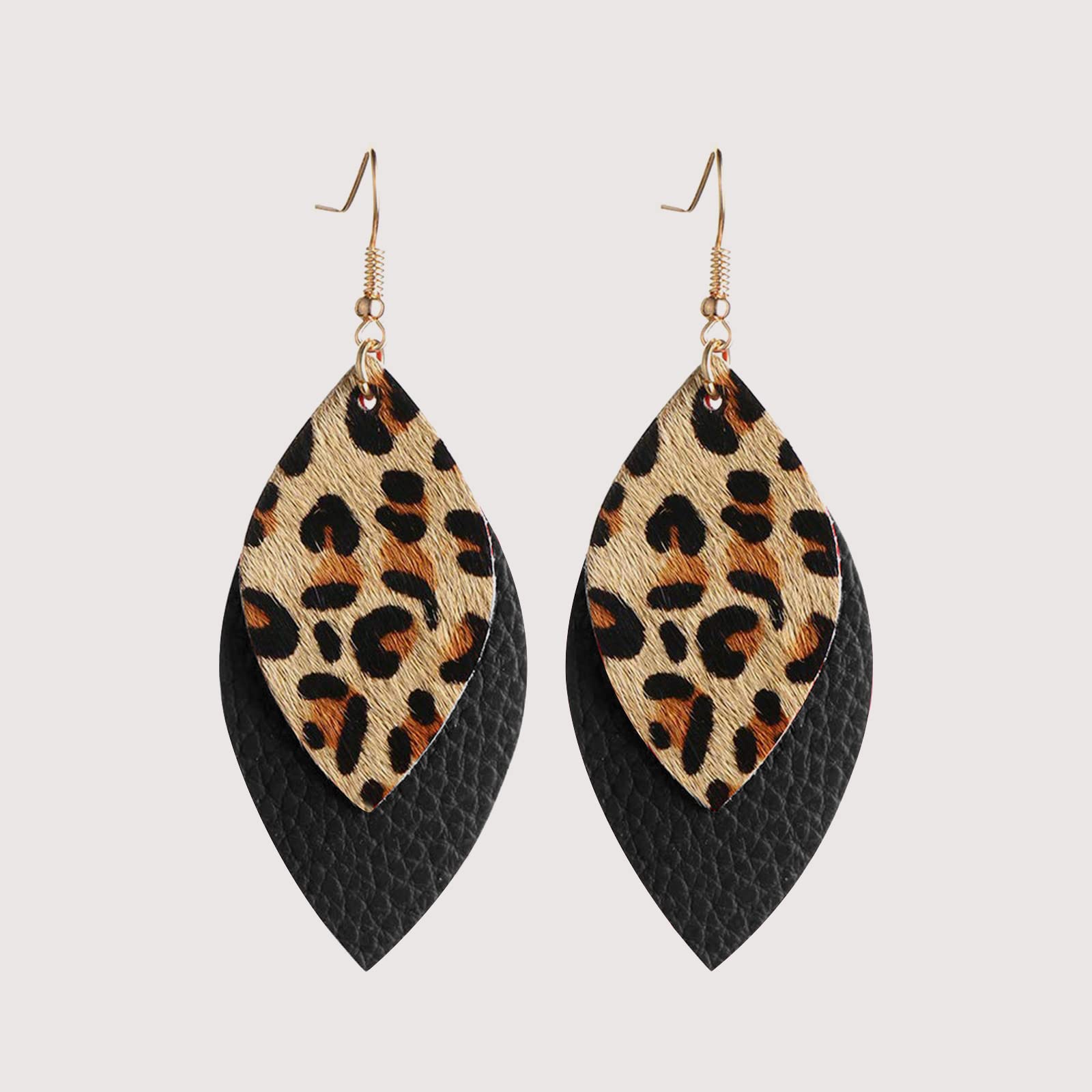 ASFUSS Double layer leopard leather earrings for Women Soft Genuine Leather Feather Tear Drop Dangle Red Earrings Christmas Stocking Stuffers (Red)